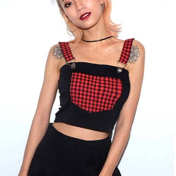 Tops | Checkerboard Kawaii Overall Style Crop Tank Top | Poshmark